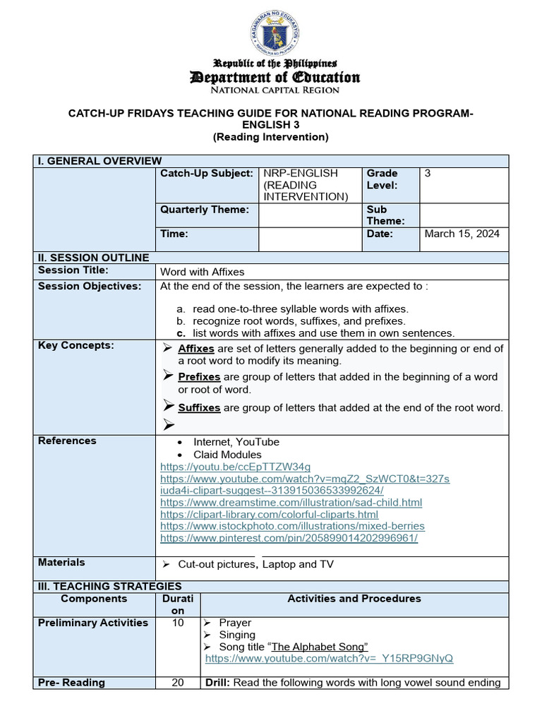 NRP English Reading Intervention Teaching Guide | PDF | Word | Human ...