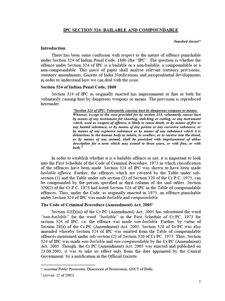 Ipc Section 324 Bailable and Compoundable | PDF | Bail | Statutory Law