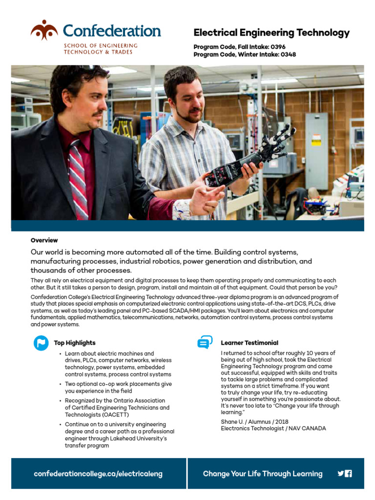 Confederation College Electrical Engineering Tech 2021 22 Web | PDF | Automation | Electrical ...