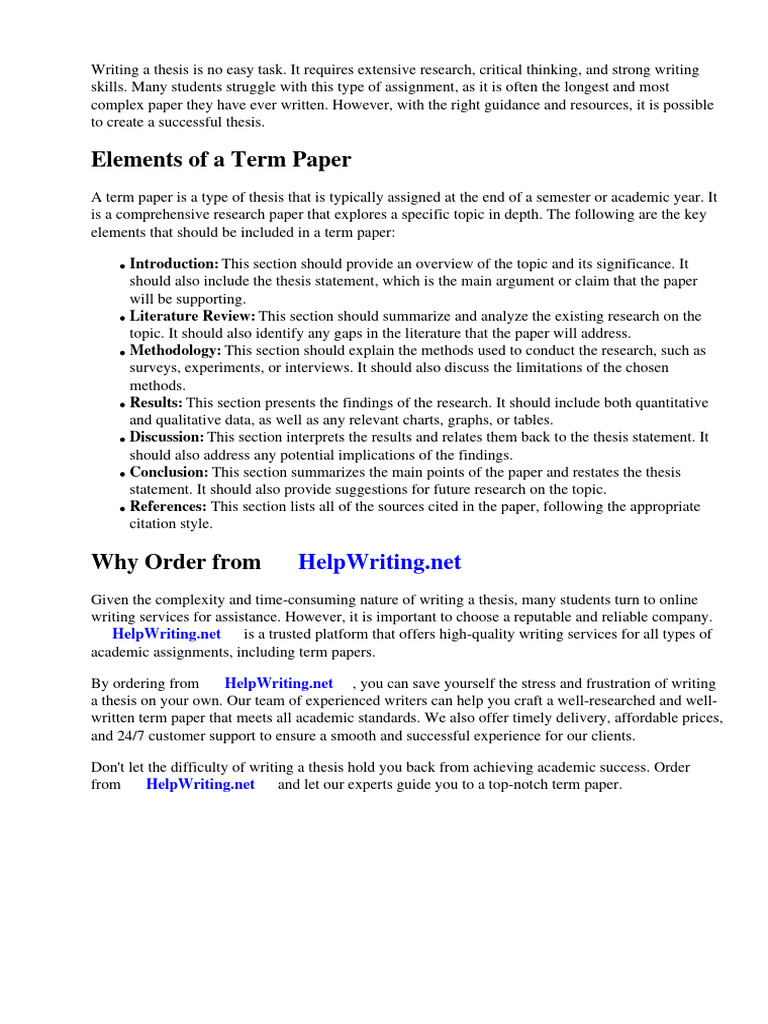 Elements of A Term Paper | PDF | Thesis | Academic Publishing Elements of A Term Paper | PDF | Thesis | Academic Publishing