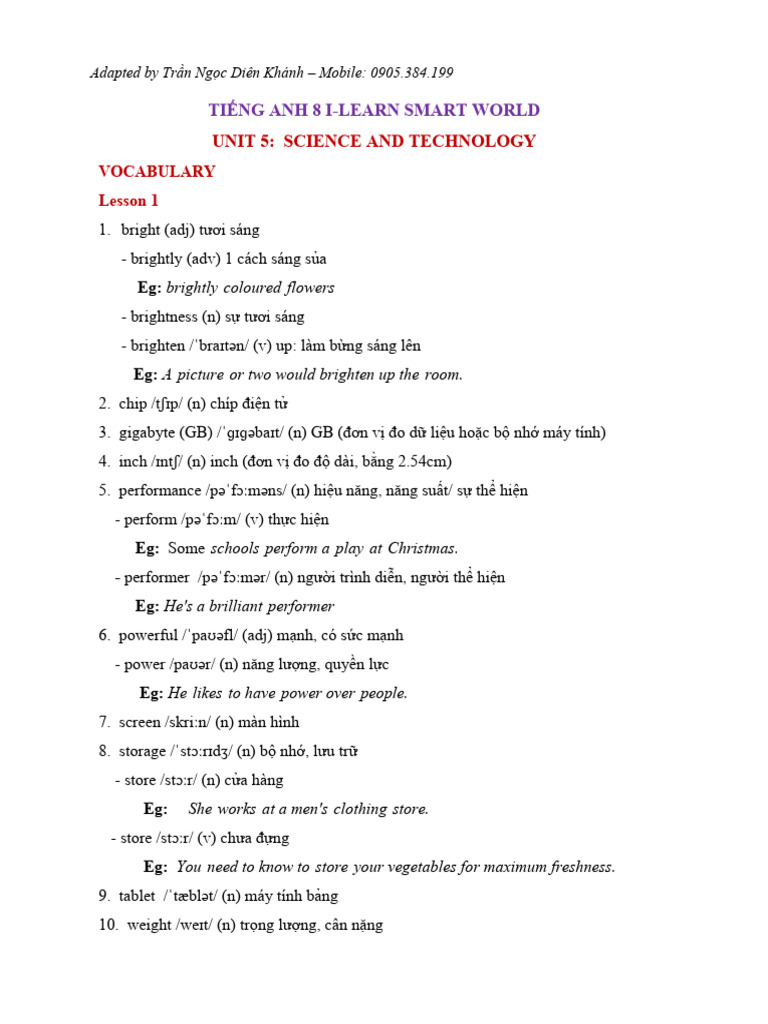 Unit 5 - Ta8 Ilsw - Bài Tập Làm Thêm - by Diên Khánh | PDF