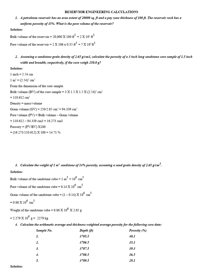 Tutorials 1 To 4 Solution | PDF | Porosity | Volume