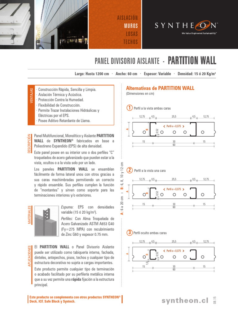 Ficha Técnica Partition Wall | PDF | Aislamiento térmico | Materiales