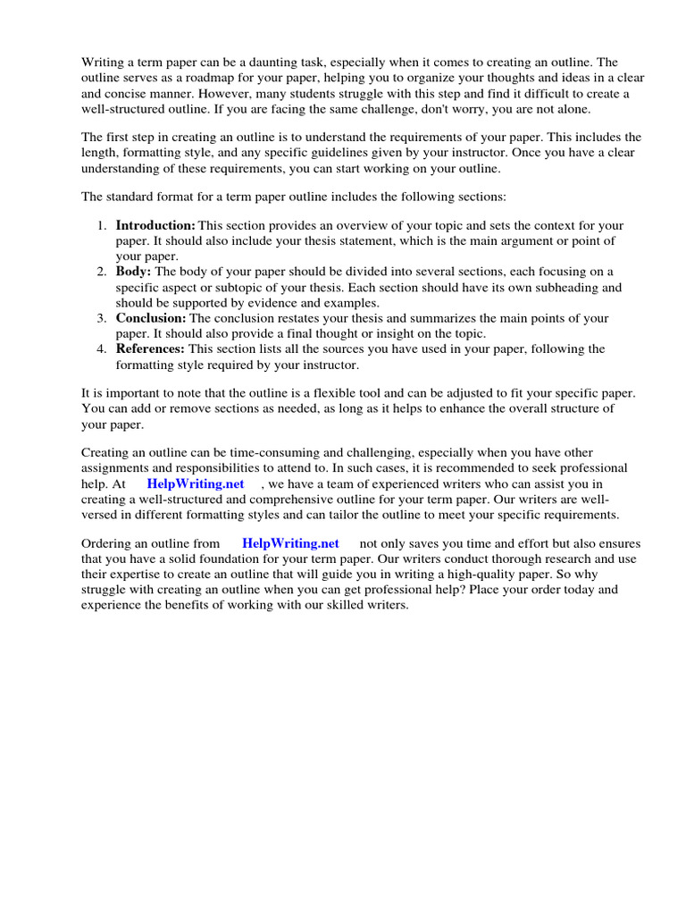 Format For A Term Paper Outline | PDF | Essays | Thought