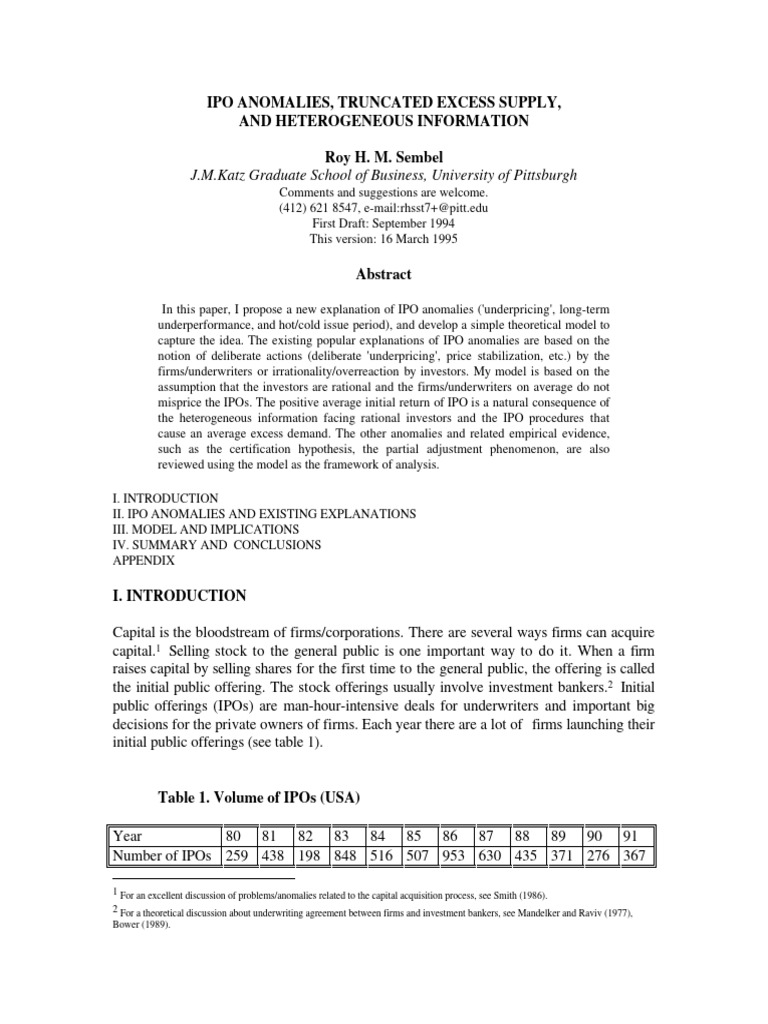 Ipo Anomalies Truncated Excess - 2 | PDF | Initial Public Offering ...