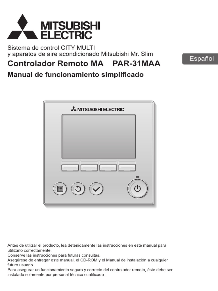 Manual Controlador Remoto MA PAR-31MAA | PDF | Descarga electrostática ...