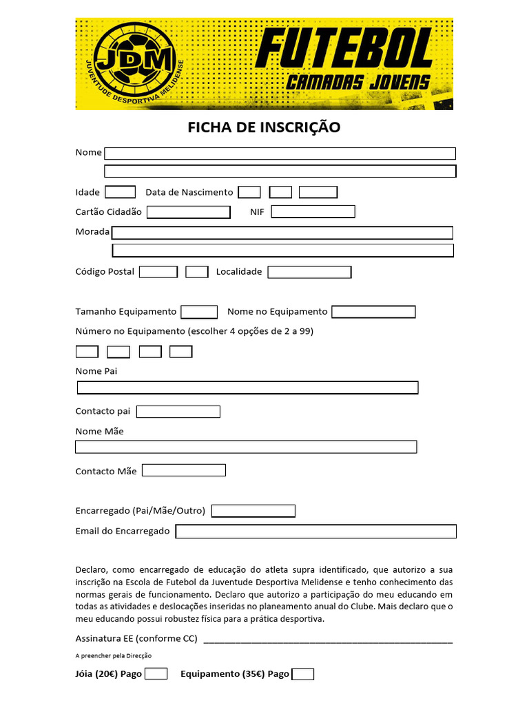 Ficha de Inscrição Escola Futebol | PDF