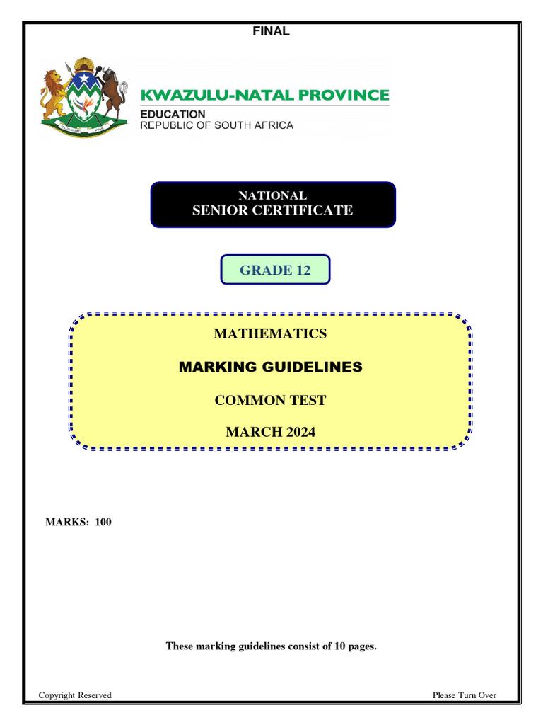 Final March KZN Maths Memo Grade 12 2024 | PDF | Elementary Mathematics | Mathematical Analysis