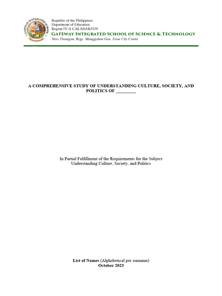 UCSP Comprehensive Study Template | PDF | Social Science