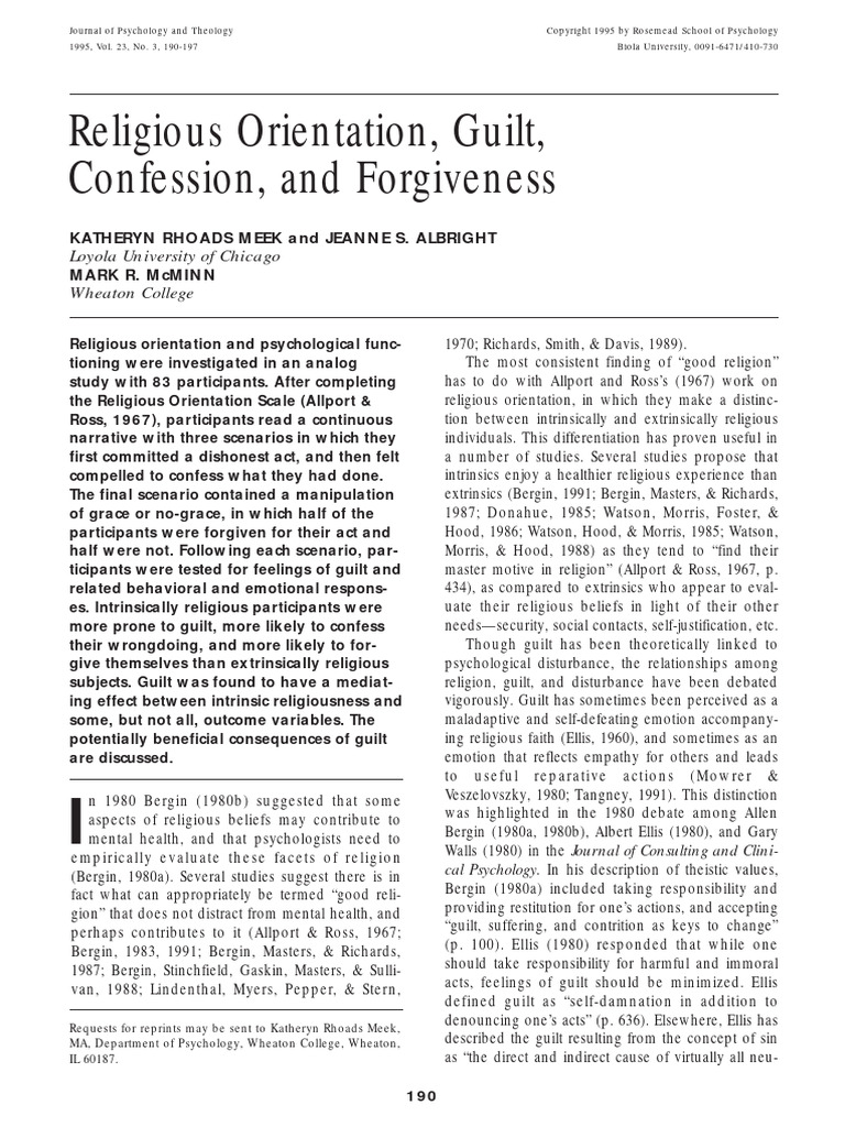 Religious Orientation, Guilt, Confession, and Forgiveness | PDF | Guilt ...