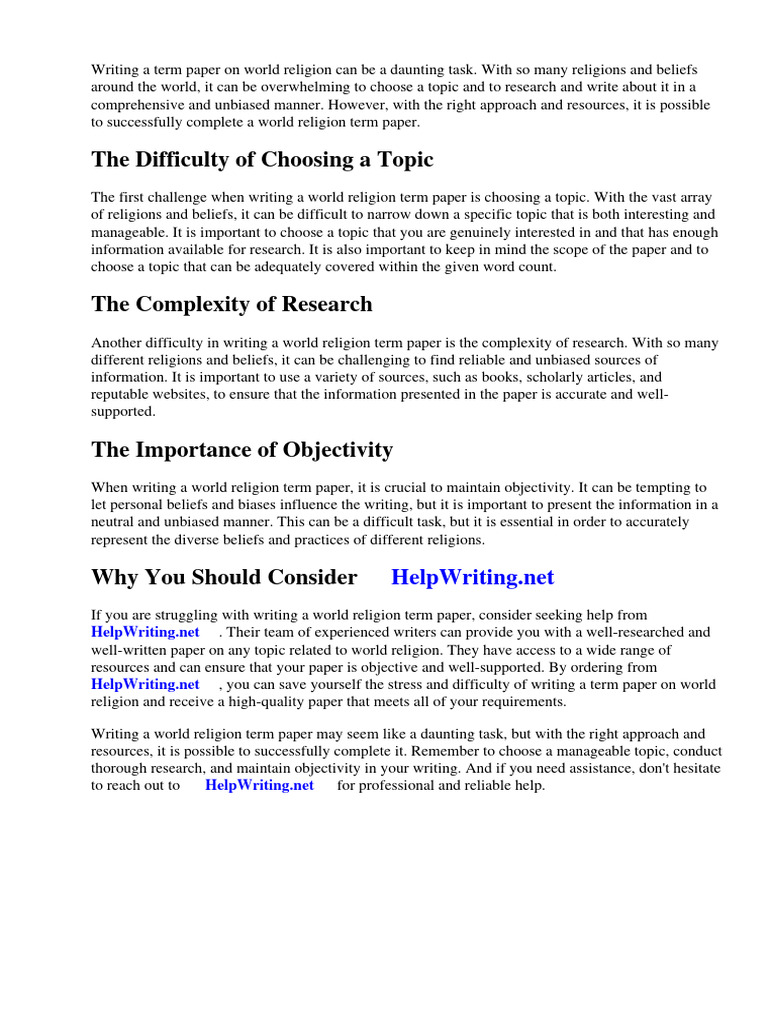 World Religion Term Paper | PDF | God | Faith