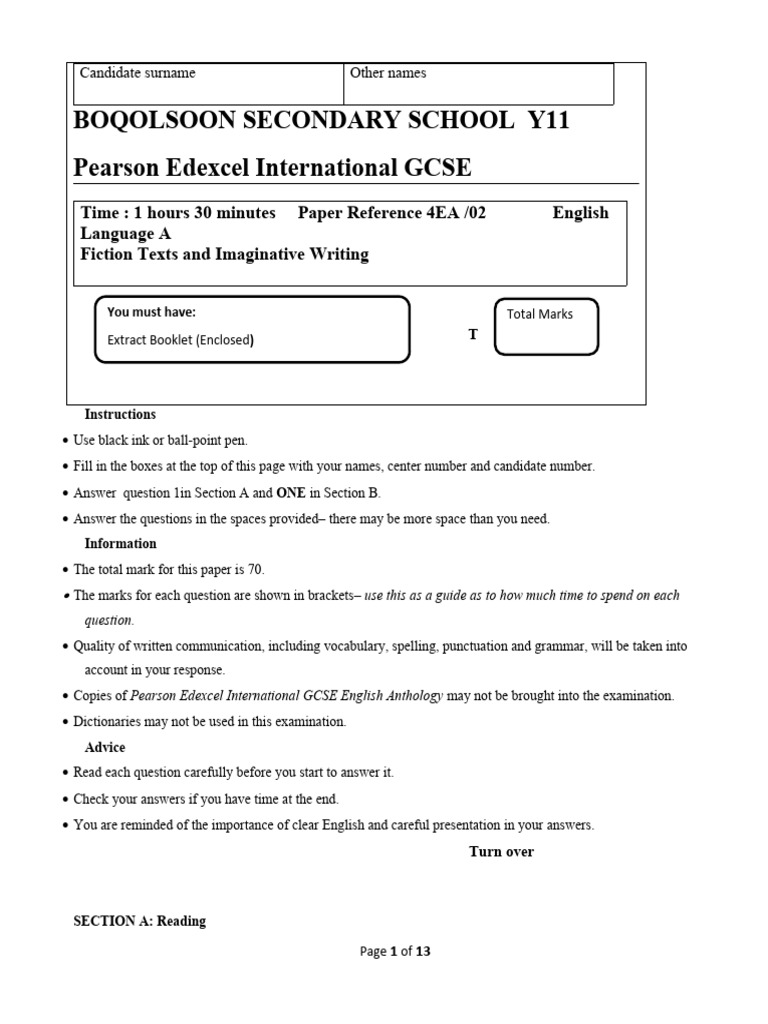 Y11 English Exam 2024 | PDF