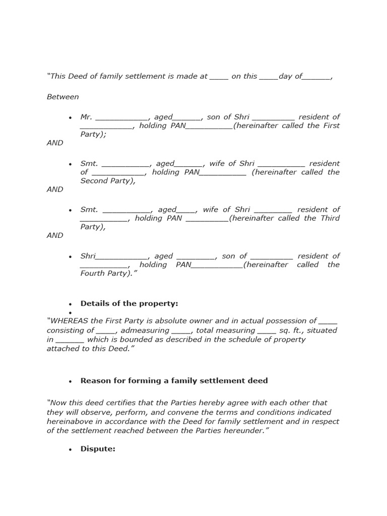 This Deed of Family Settlement | Download Free PDF | Deed | Private Law