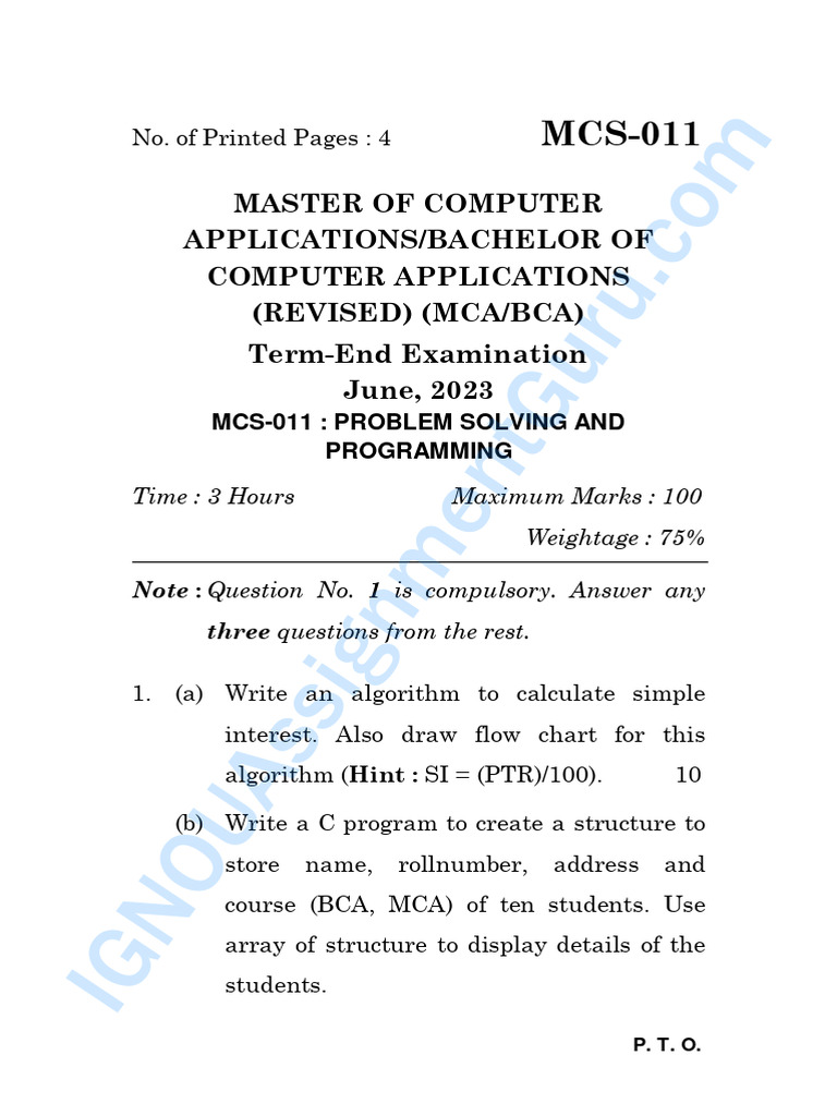 June - 2023 MCS-011 | PDF | Computer Engineering | Computer Science