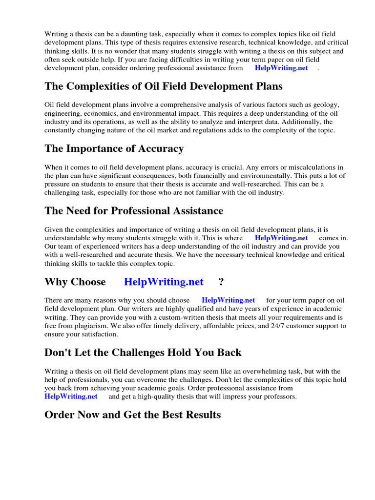 Term Paper On Oil Field Development Plan | PDF | Petroleum Reservoir ...