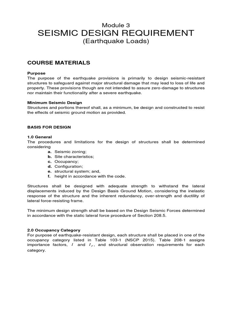 Module 3 - Seismic Design Requirement | PDF | Earthquake Engineering ...