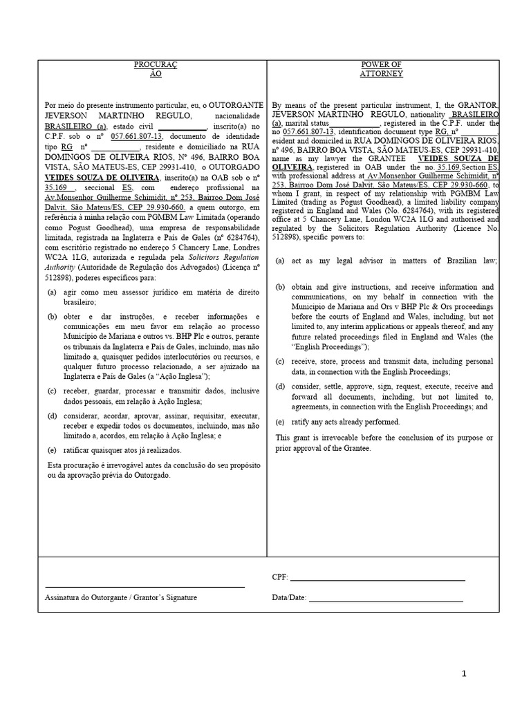 Procuração para PGMBM Law | PDF | Justiça | Crime e Violência