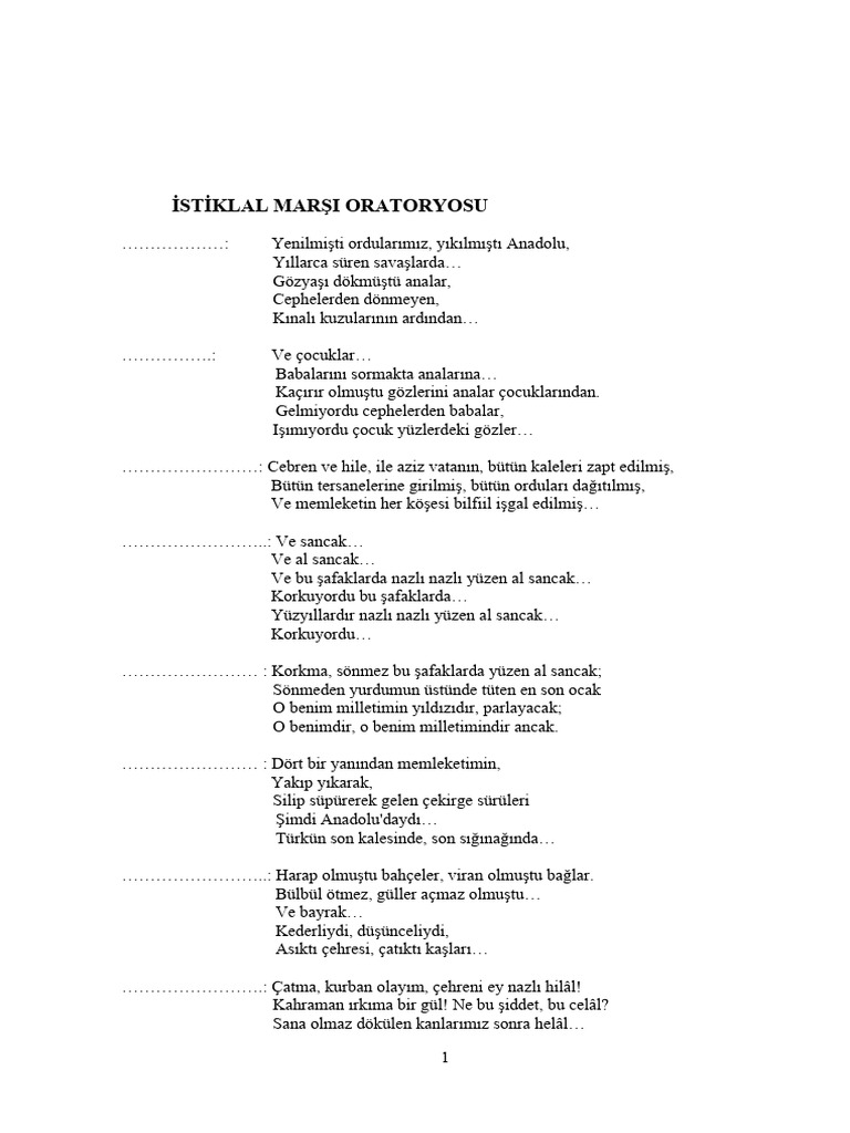 12 Mart İstiklal Marşı Oratoryo | PDF