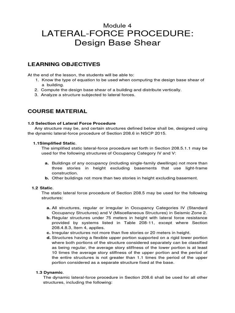 Module 4 - Lateral Force Procedure-Design Base Shear | PDF | Force ...