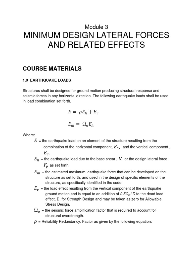 Minimum Design Lateral Forces in Seismic Design | PDF | Structural Load ...