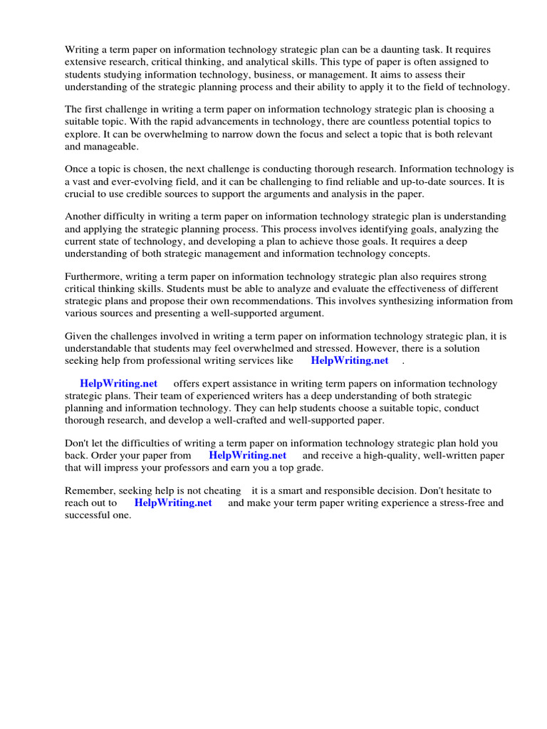 Term Paper Information Technology Strategic Plan Pdf Strategic Planning Websites