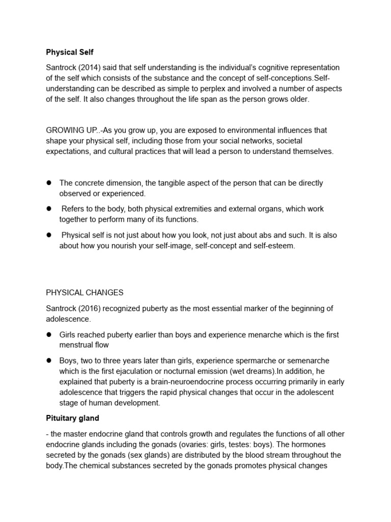 Document UTS PHYSICAL SELF | PDF | Self Concept | Identity (Social Science)