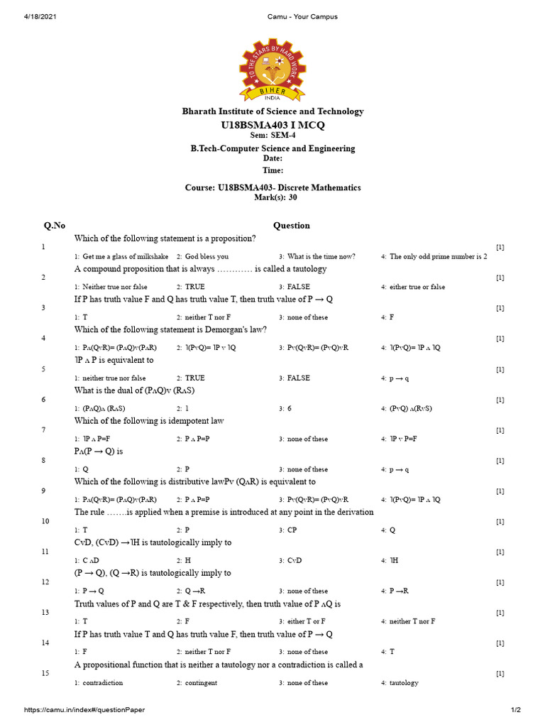 I IAT DM Final | PDF | Contradiction | Logic