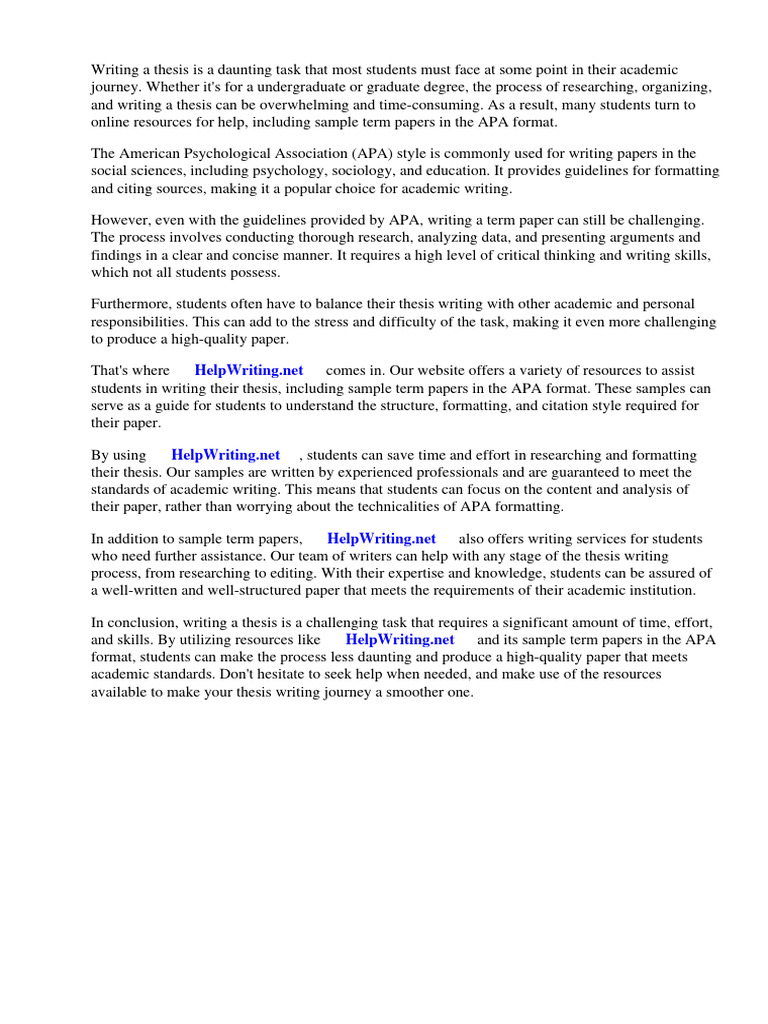 Apa Sample Term Paper | PDF | Apa Style | Citation