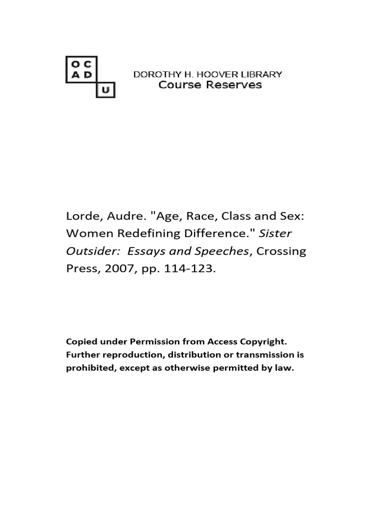 Sister Outsider Pp. 114-123 AC | PDF