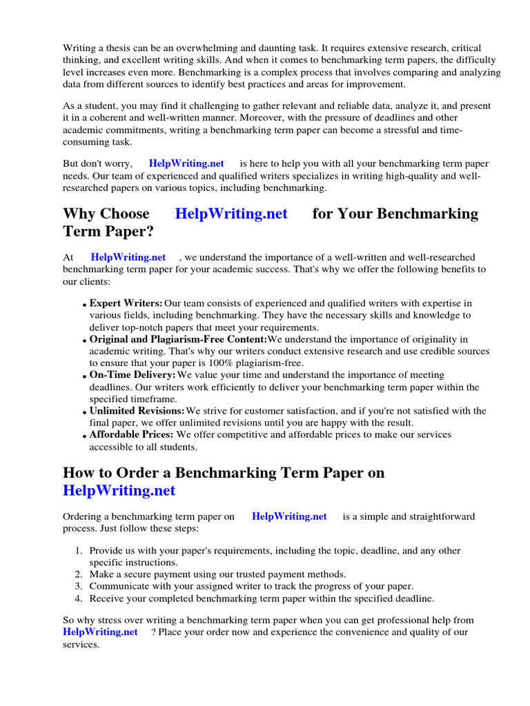 Benchmarking Term Paper | Download Free PDF | Benchmarking | Innovation