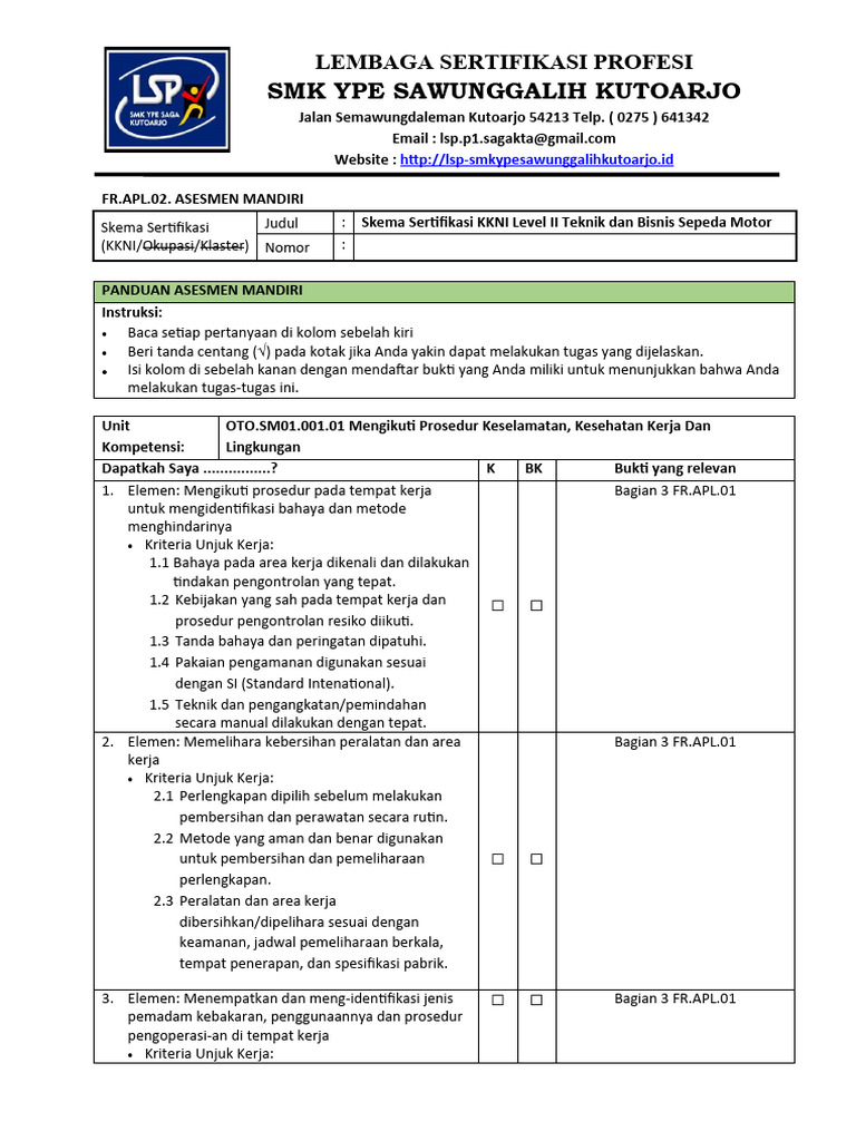 FR - Apl.02. Asesmen Mandiri | PDF