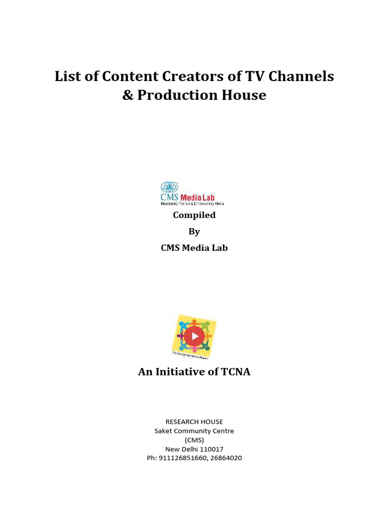 List of Content Creators of TV Channels & Production House | PDF