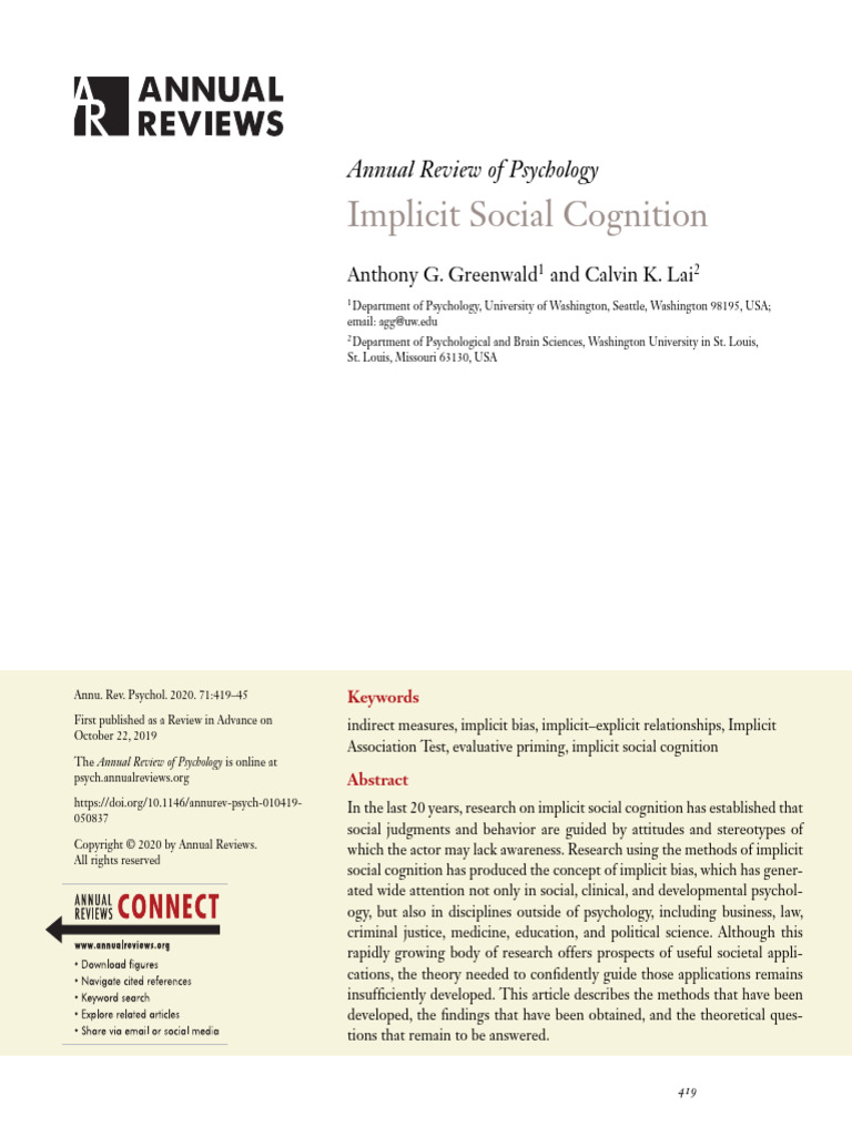 Implicit Social Cognition | PDF | Attitude (Psychology) | Psychology