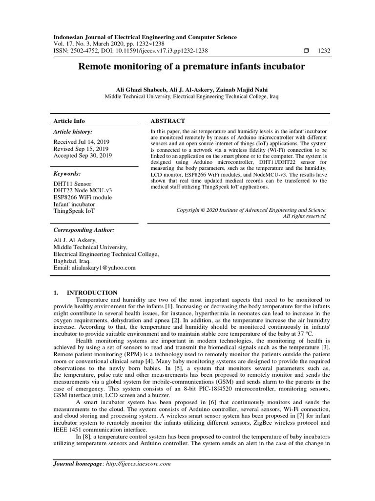 Remote Monitoring of A Premature Infants | PDF | System On A Chip ...