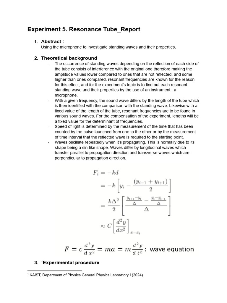 Experiment 5. Resonance Tube - Report | PDF | Waves | Resonance