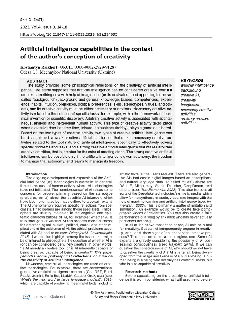 Artificial Intelligence Capabilities in The Context of The Author's ...