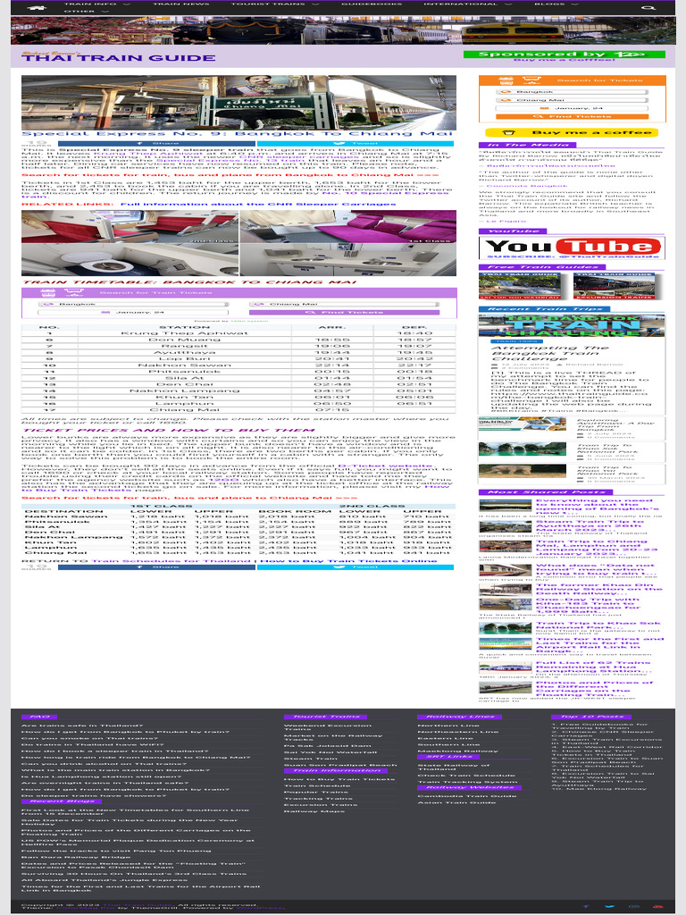 Special Express No. 9 Bangkok To Chiang Mai - Thai Train Guide ...