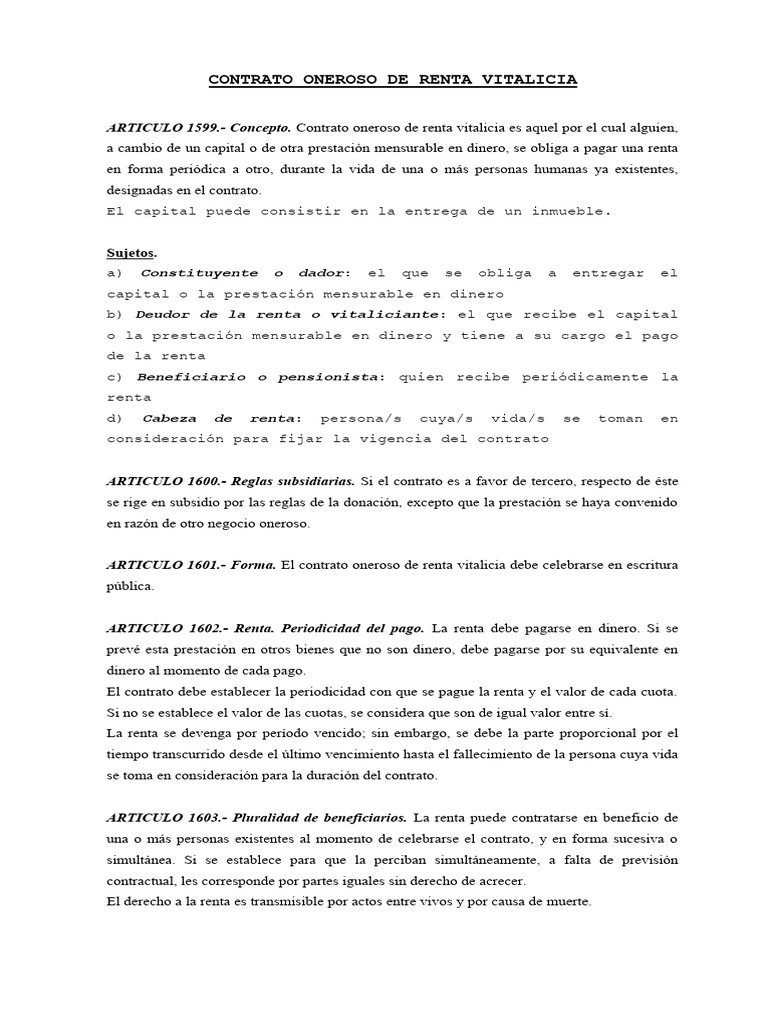 Contrato Oneroso de Renta Vitalicia | PDF | Pagos | Derecho empresarial