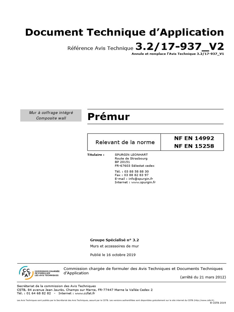 Document Technique D'application 3.2/17-937 - V2: Référence Avis Technique | PDF | Béton ...