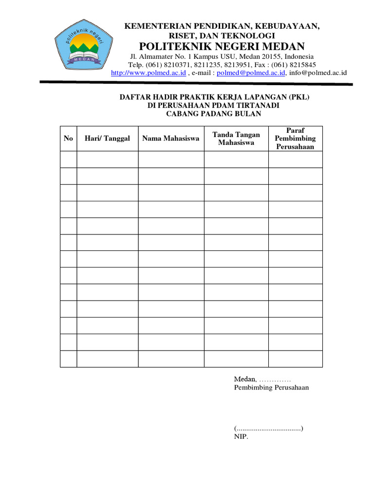 Form Absensi PKL PDAM | PDF