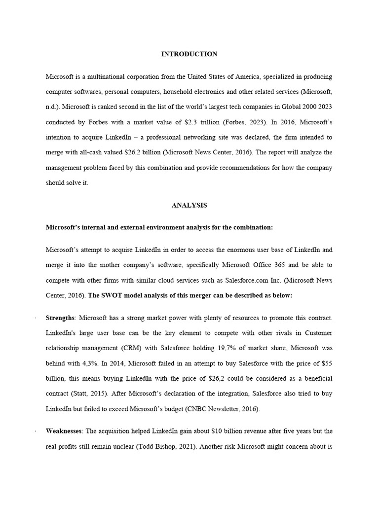 Mgt103-Group Assignment | PDF | Microsoft | Mergers And Acquisitions
