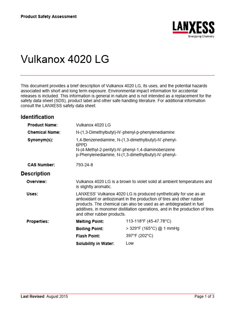Vulkanox 4020 LG | PDF | Dermatitis | Toxicity