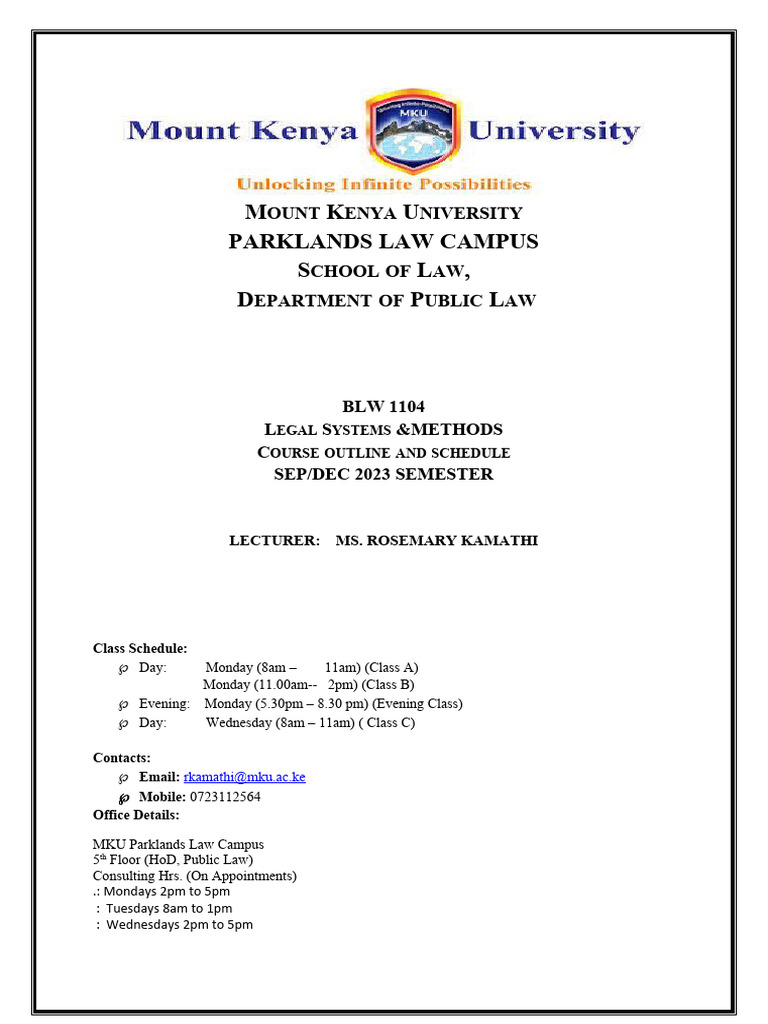 Legal Systems & Methods Course Outline Sep - Dec 2023 | PDF | Common ...