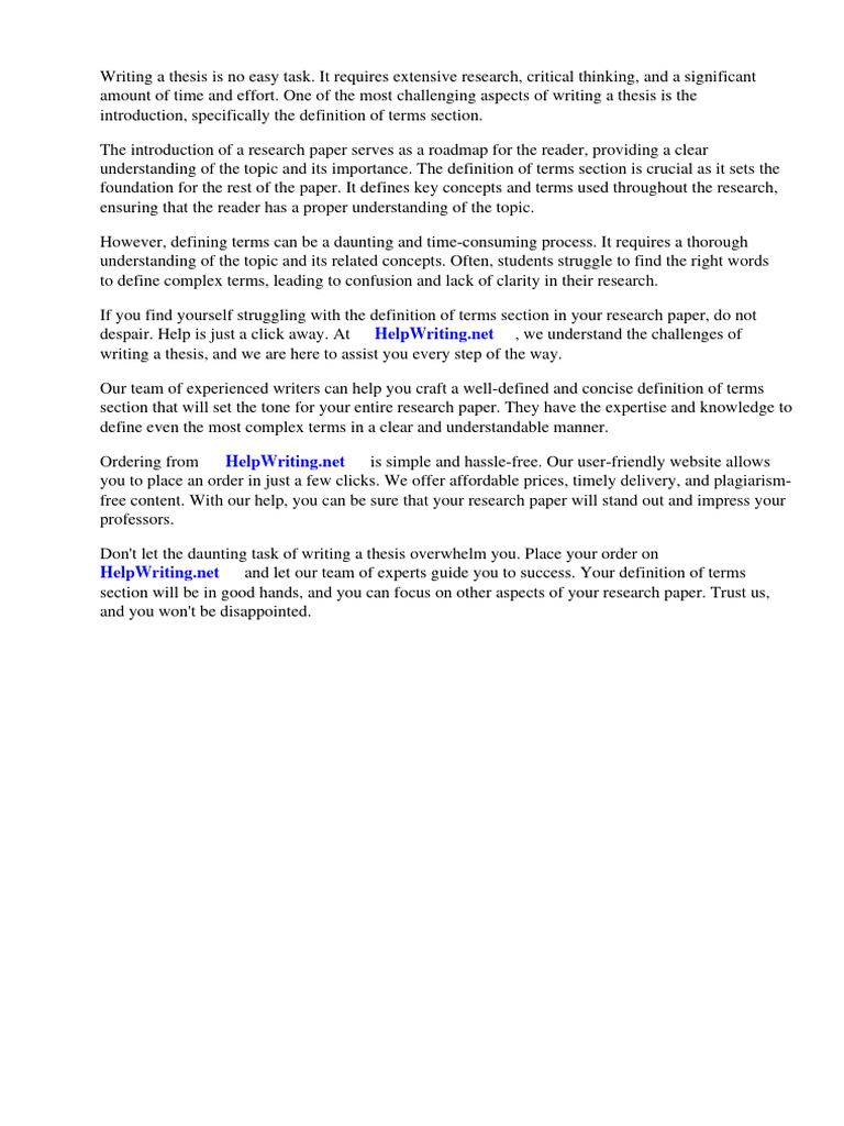 Thesis Introduction: Defining Terms | PDF | Essays | Sampling (Statistics)