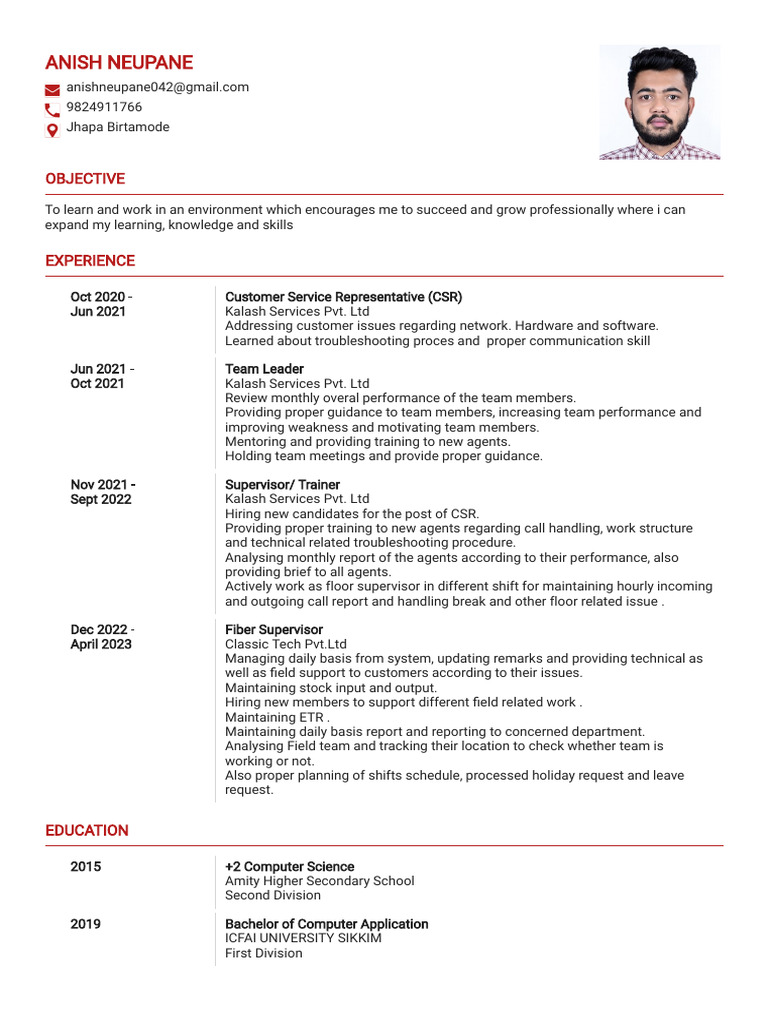 Anish Neupane: Customer Service Resume | PDF | Computing | Information ...