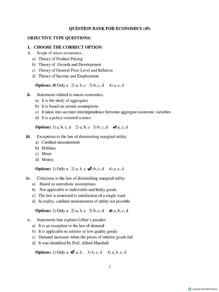 Economics Question Bank With Solution | PDF