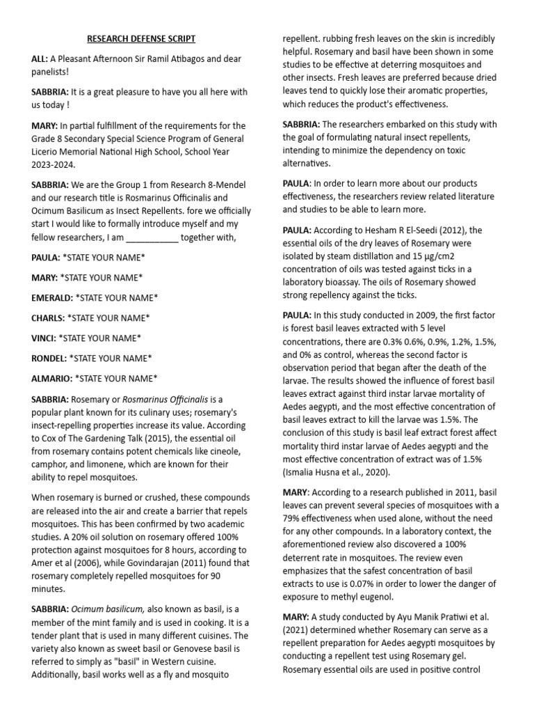 Research Defense Script | PDF | Basil