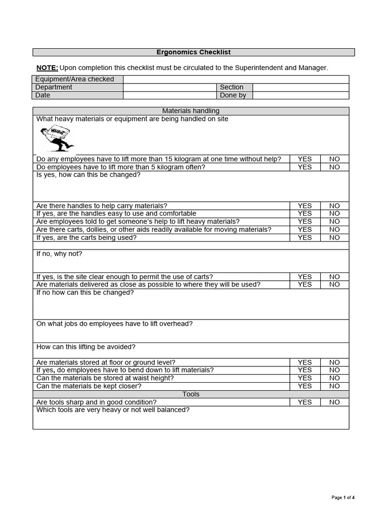 Ergonomic Checklist | PDF | Occupational Safety And Health | Diseases ...