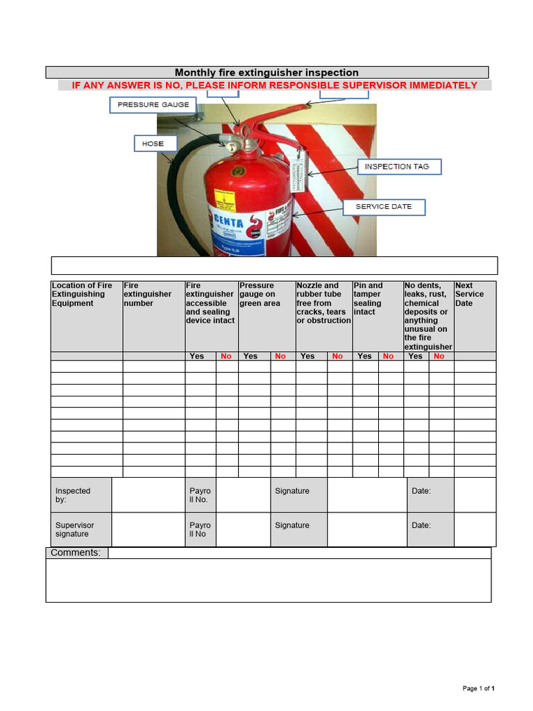 Monthly Fire Extinguisher Inspection Log | PDF