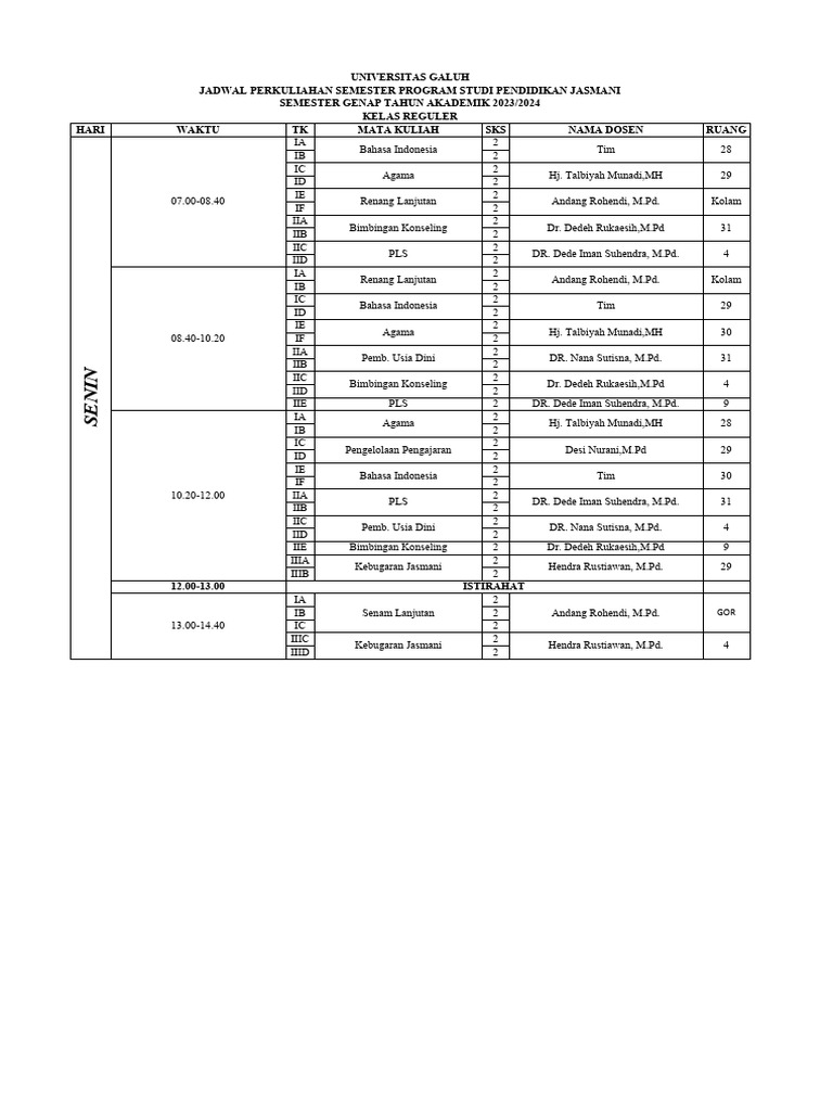 Jadwal Baru Semester Genap 2024 | PDF